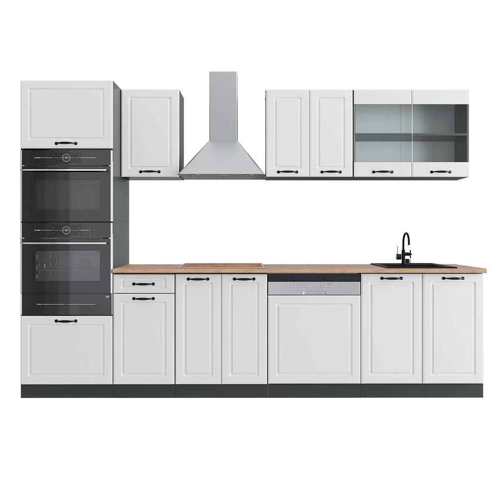 livinity® Kitchenette White country house / anthracite 300 cm with tall ...