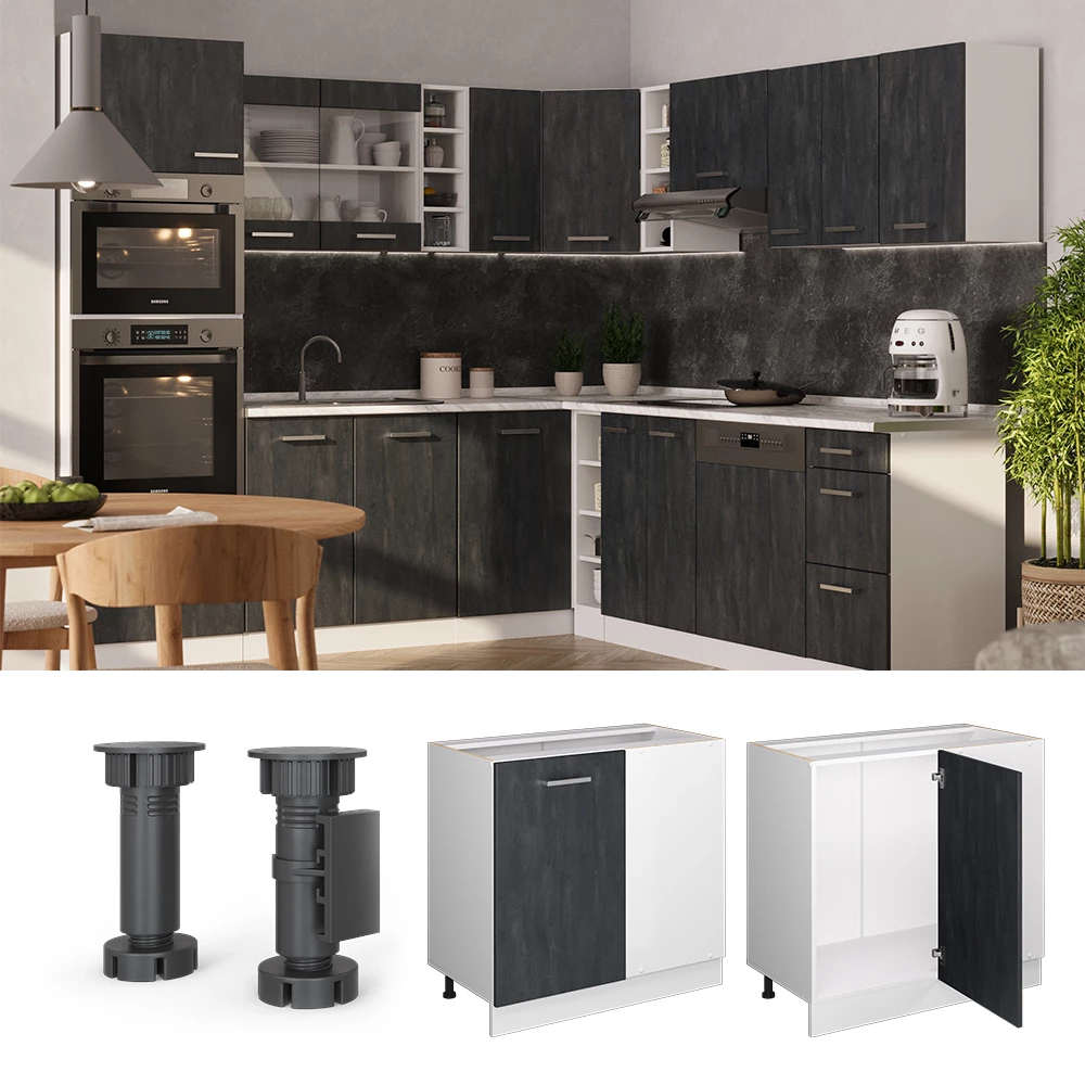 livinity® Corner cabinet Black concrete 86 cm WT Oak, R-Line | 20890