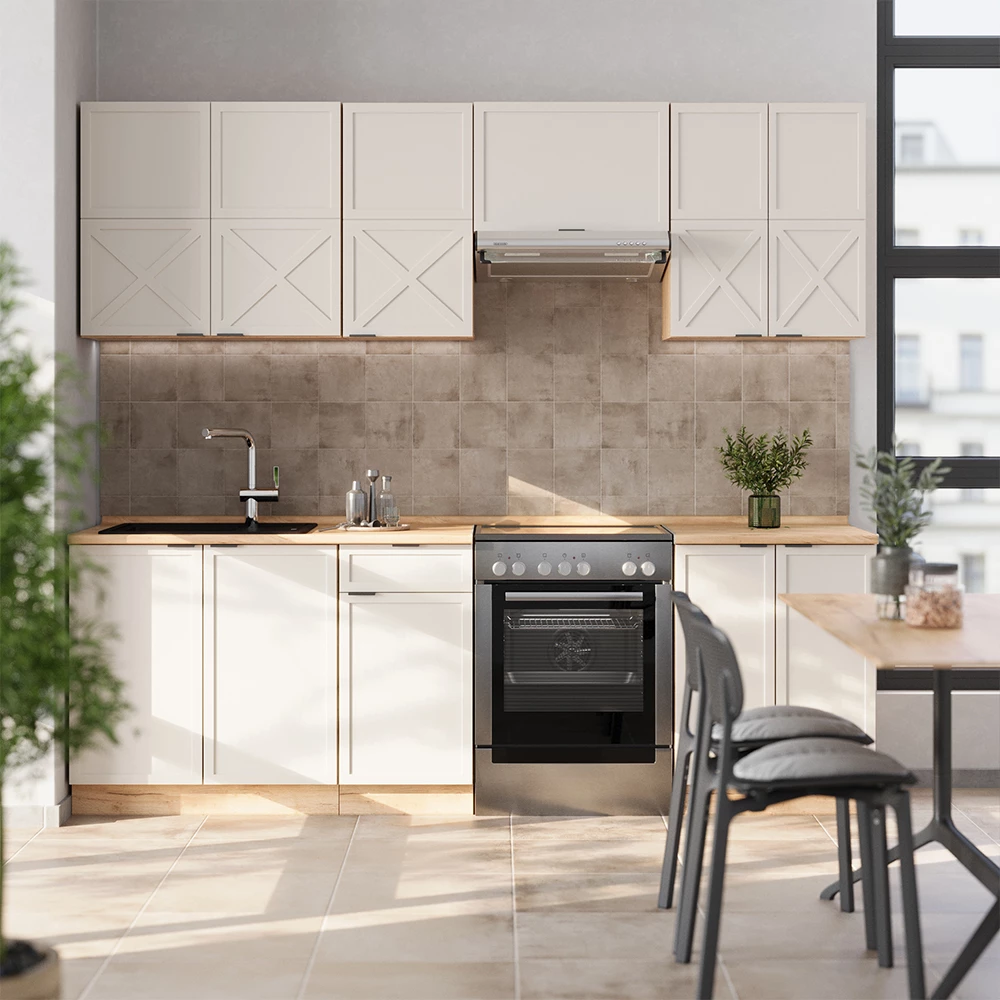 livinity® Küchenzeile GrauBeige/Goldkraft Eiche 240 cm , AP Eiche, Fame ...