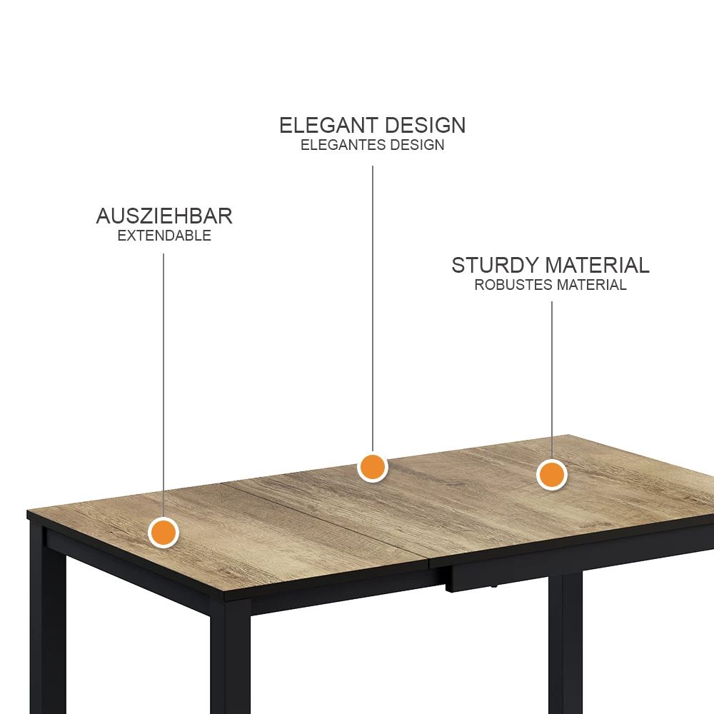 Vicco Spisebord Rustik eg/antracit 120 x 70 cm Kan udvides, Granny ...