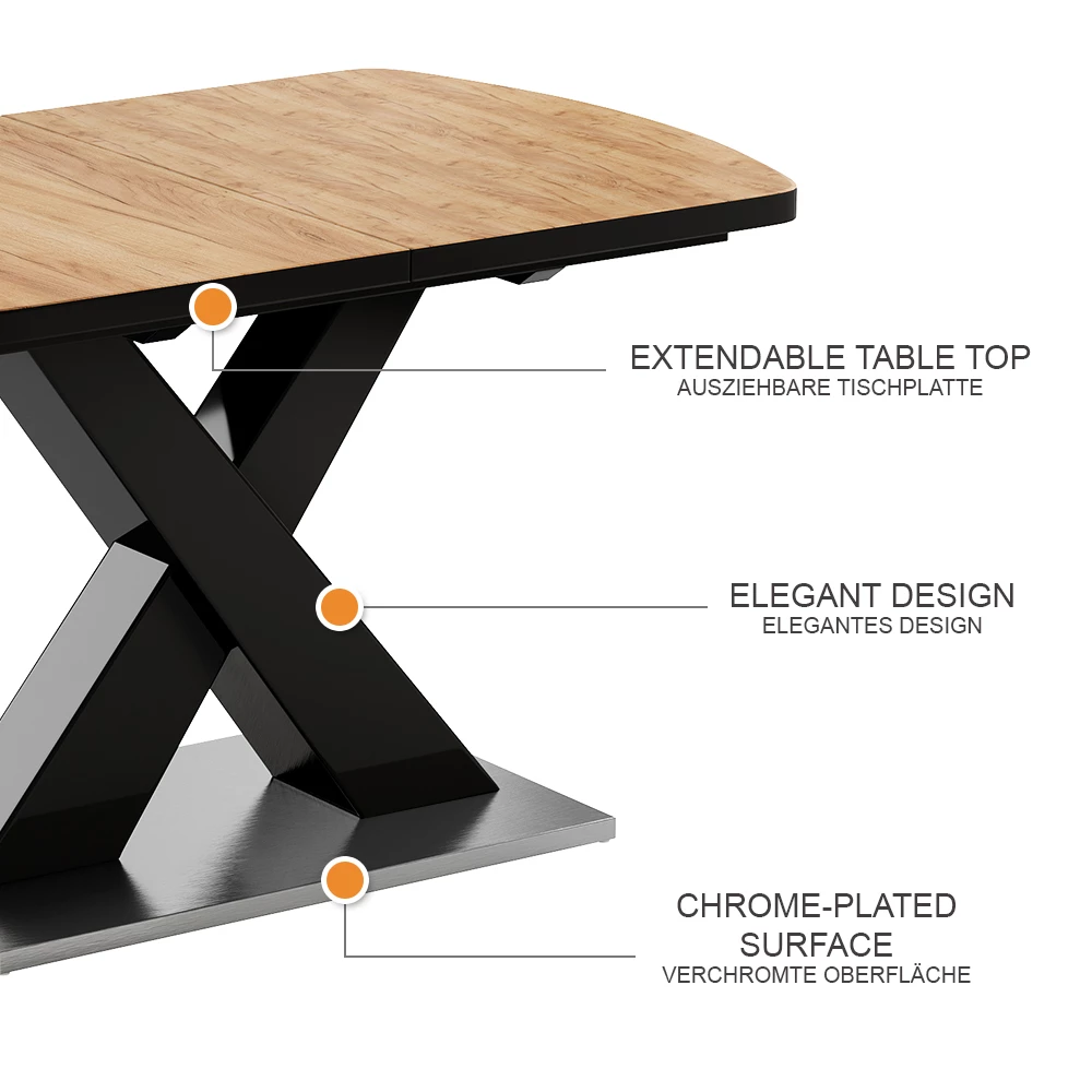 table de salle à manger Chinto noir/chêne rustique 120x80cm extensible ...