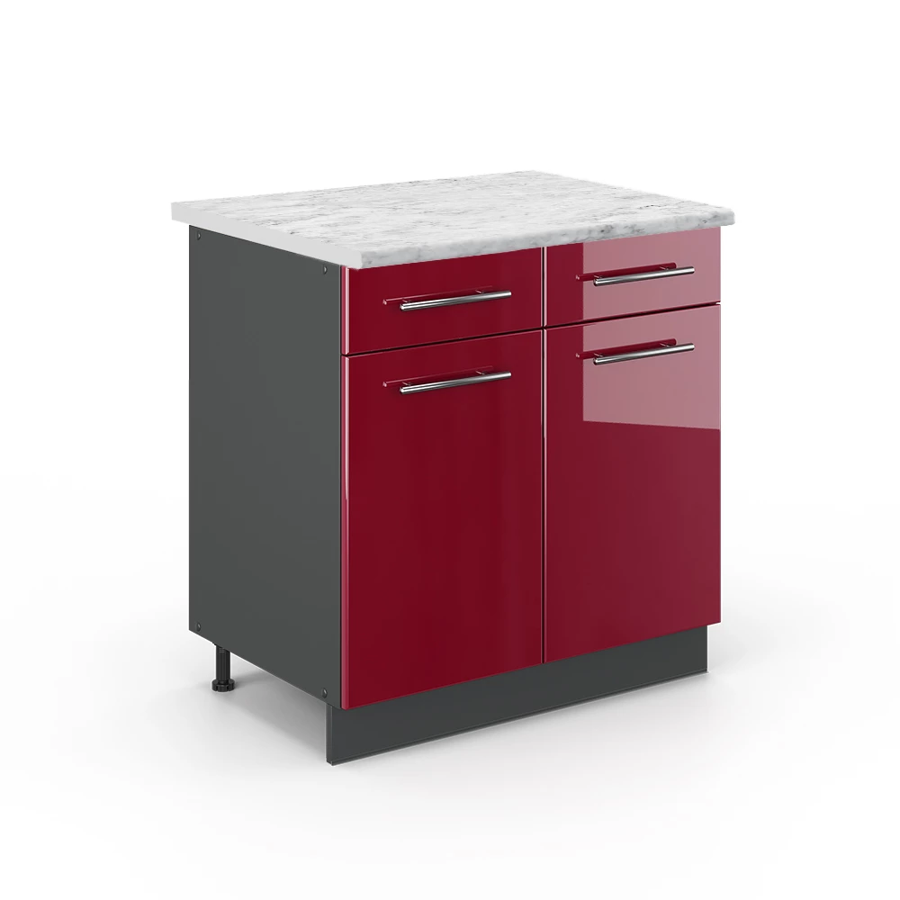 Vicco Meuble cuisine Rouge bordeaux Haute brillance 80cm , PT Marbre ...