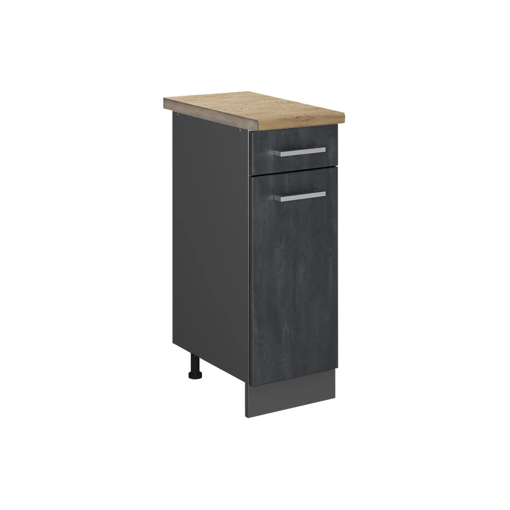 livinity® Kitchen base cabinet Black concrete 30 cm WT Oak, R-Line | 20903