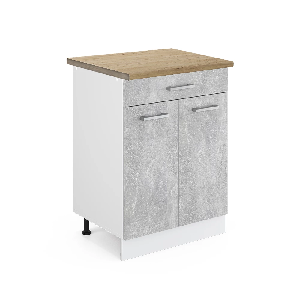 livinity® Kitchen base cabinet Concrete 60 cm with drawer, WT Oak, R ...