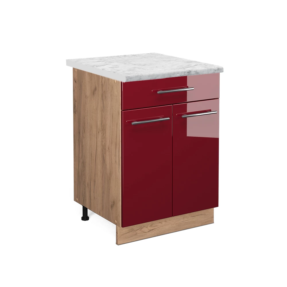 Vicco Meuble cuisine Rouge bordeaux Haute brillance 60cm avec tiroir ...