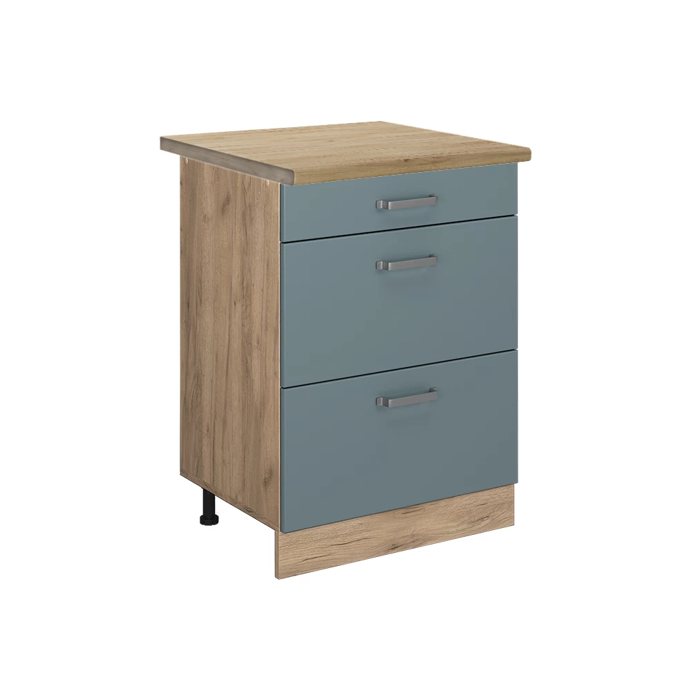 Vicco Kitchen base cabinet Blue-Grey 60 cm with drawers, WT Oak, R-Line ...