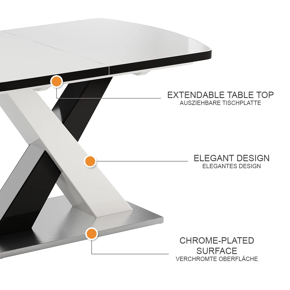 Spisebord Chinto Sort/hvid 120 x 80 cm Kan udvides Vicco | Sort/hvid ...