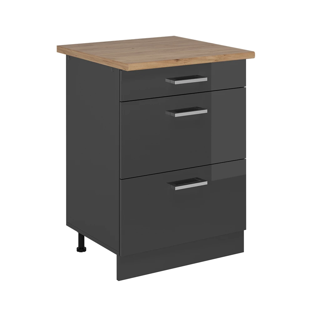 Vicco Kitchen base cabinet Anthracite high gloss 60 cm with drawers, WT ...