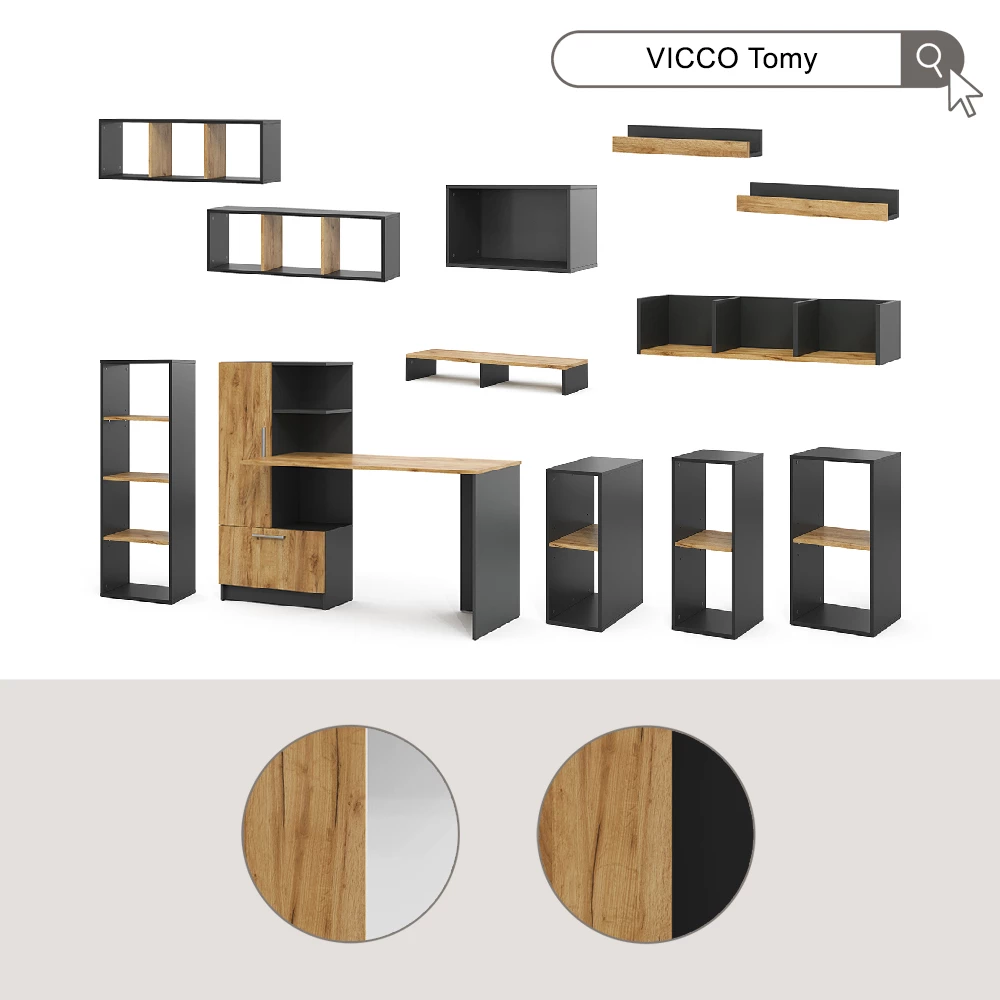 Skrivebord Tomy Antracit/gylden eg 150 x 59 cm Vicco | Antracit/gylden ...