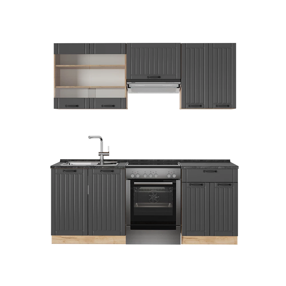 Kitchenette Fame-Line Cinza escuro 200 cm sem bancada Vicco | Cinza ...