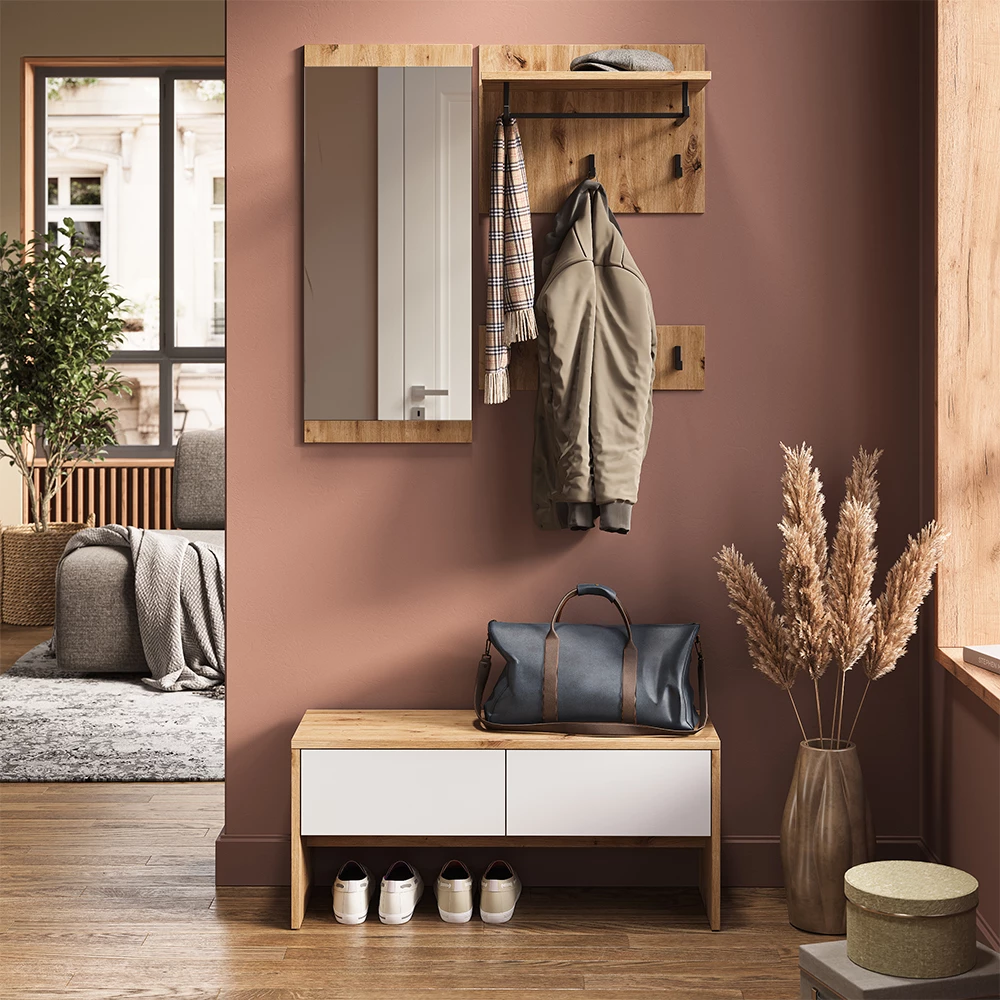 livinity® Wardrobe White/Artisan 90 x 40 cm 4 parts, Selena | 29496