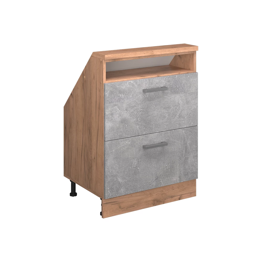 Wardrobe for sloping ceiling Rion Concrete/gold oak with 2 drawers ...