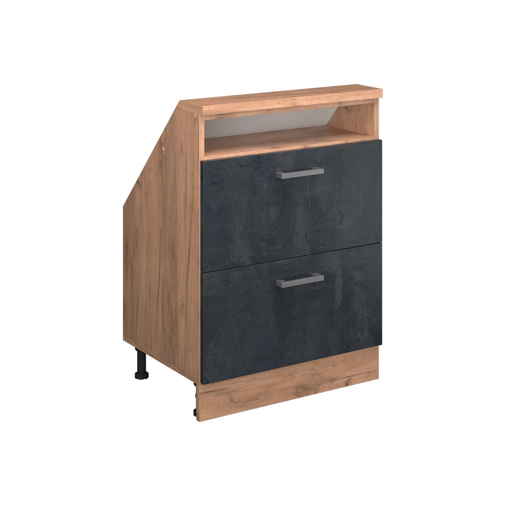 Wardrobe for sloping ceiling Rion Black concrete/gold oak with 2 ...